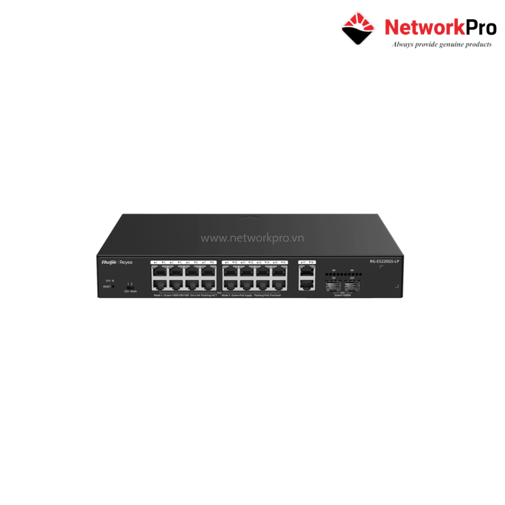 Ruijie Reyee RG-ES220GS-LP - Switch PoE 16 cổng PoE+ 130W